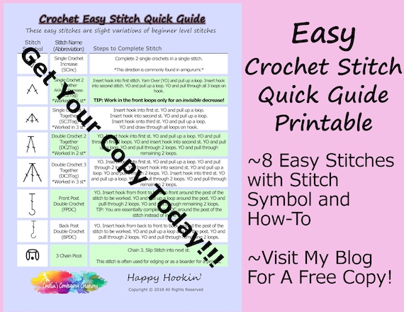 Easy Crochet Stitch Printable Quick Guide - Etsy