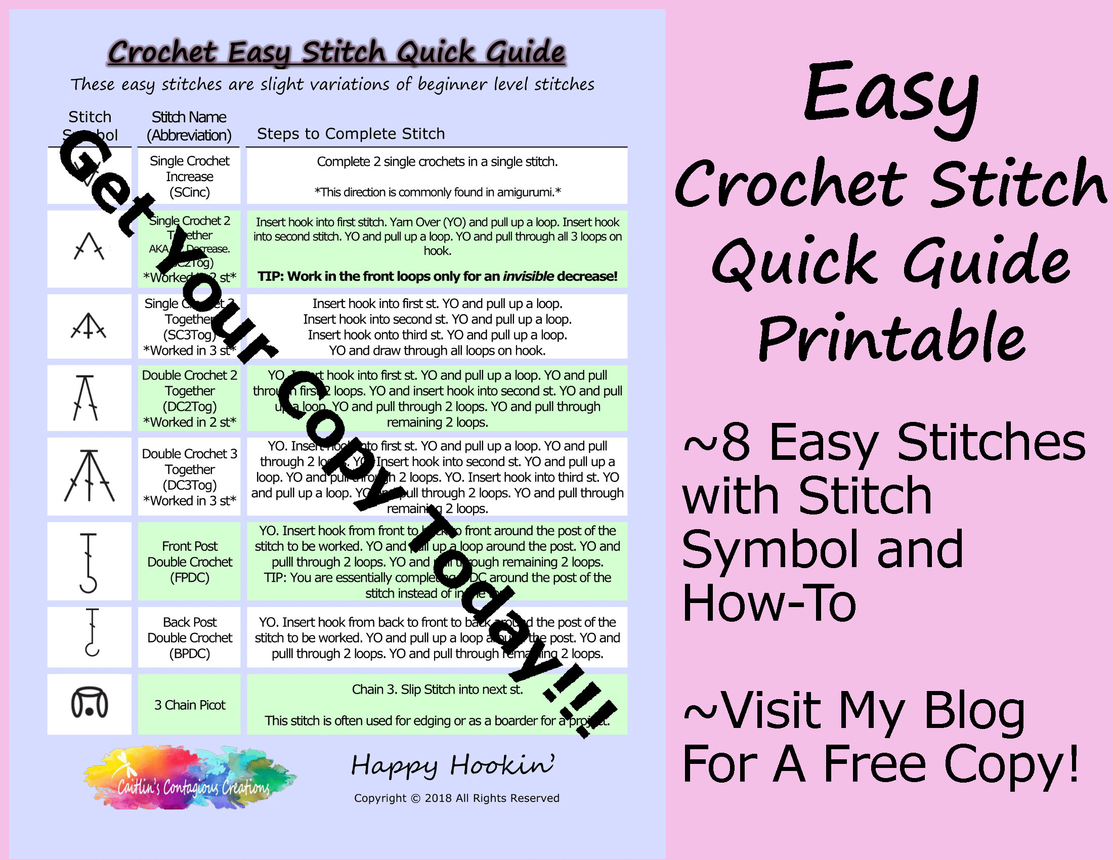 Easy Crochet Stitch | Printable Quick Guide - Etsy