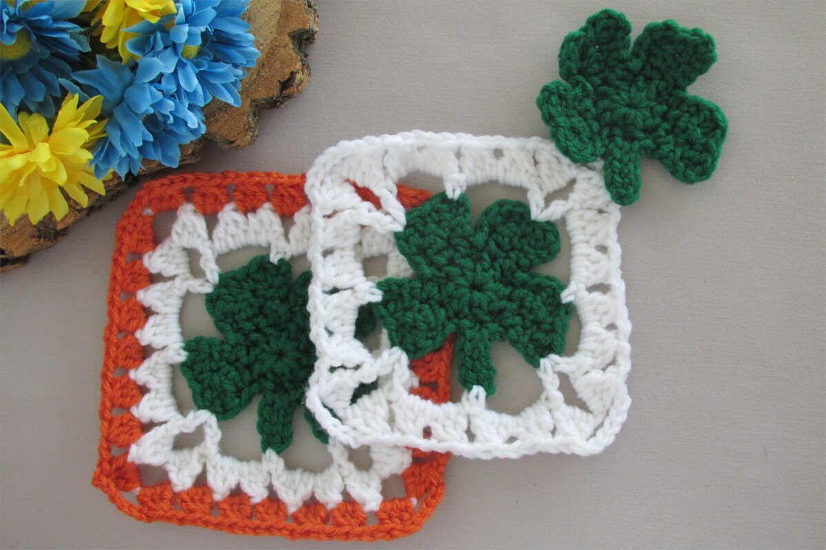 Shamrock Granny Square Crochet Pattern. Irish Flower Four 4 Leaf Clover ...