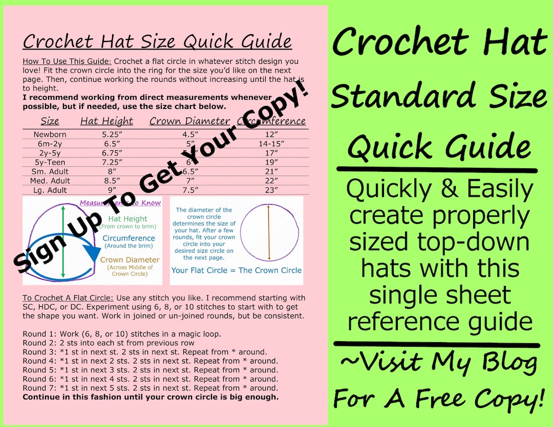 Hat Size Guide | Crochet Printable PDF - Etsy