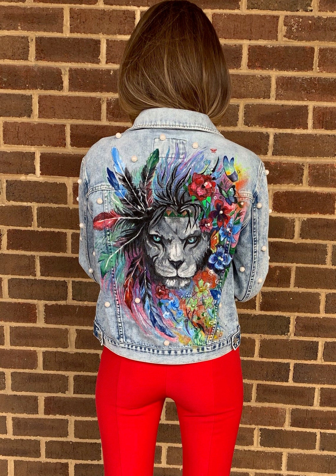 LION | Hand Painted Custom Denim Jean Jacket - Etsy