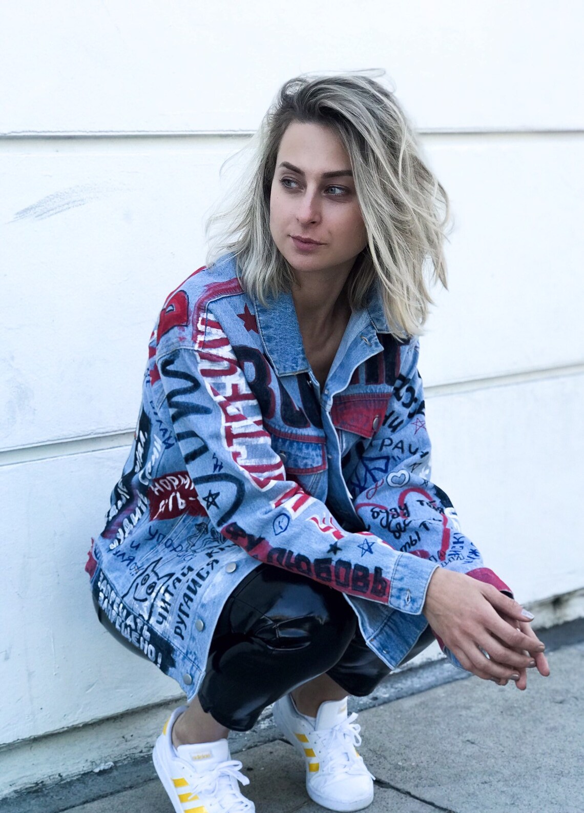 RUSSIAN STREET TRASH Style Hand Painted Denim Jacket | Etsy