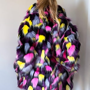 Multicolored Faux Fur Coat - Etsy