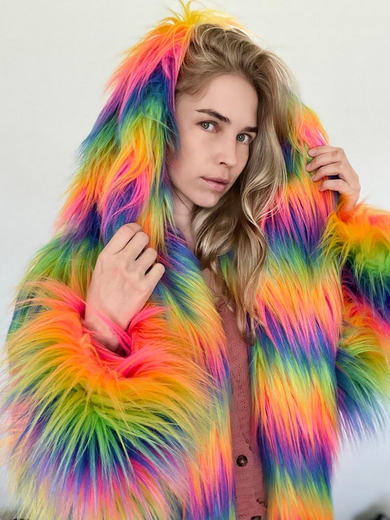 MOVA Festival Rainbow Fur Coat - Etsy