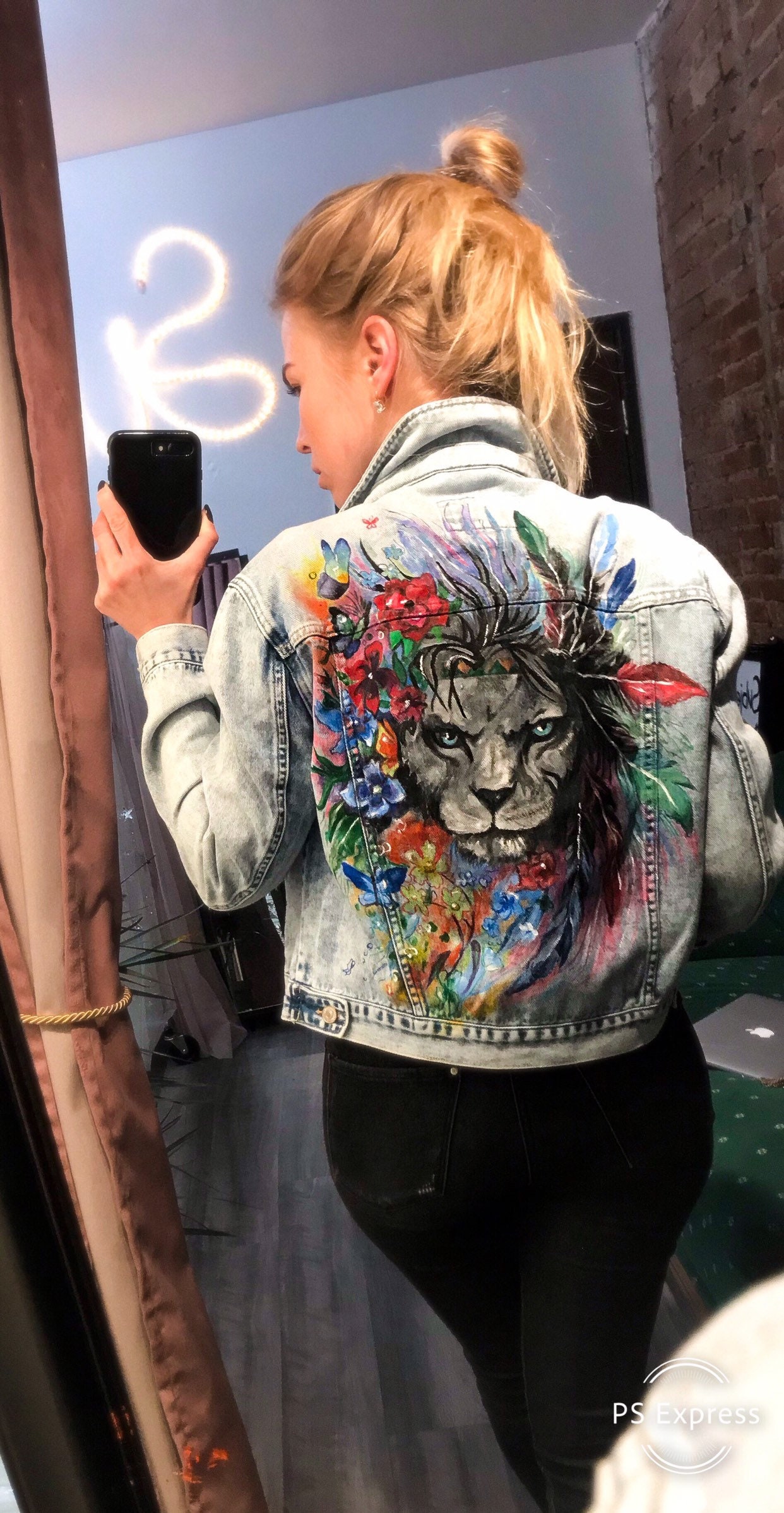 LION | Hand Painted Custom Denim Jean Jacket - Etsy