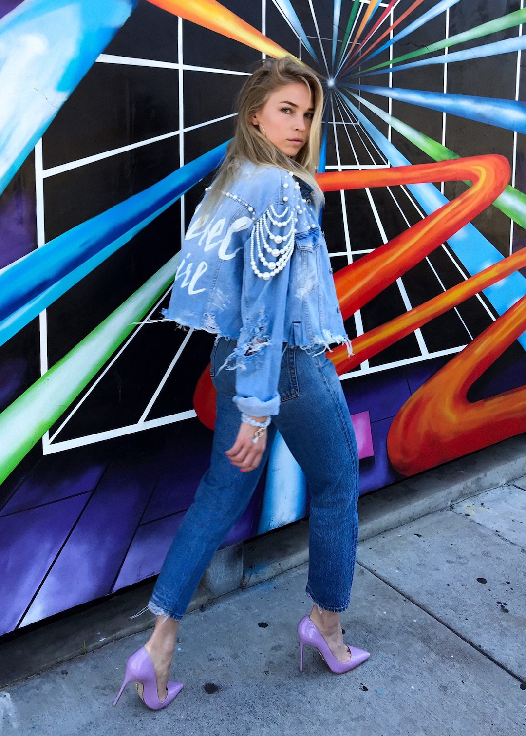 REBEL GIRL | Hand Painted, Embroidered Custom Denim Jacket With Pearl ...