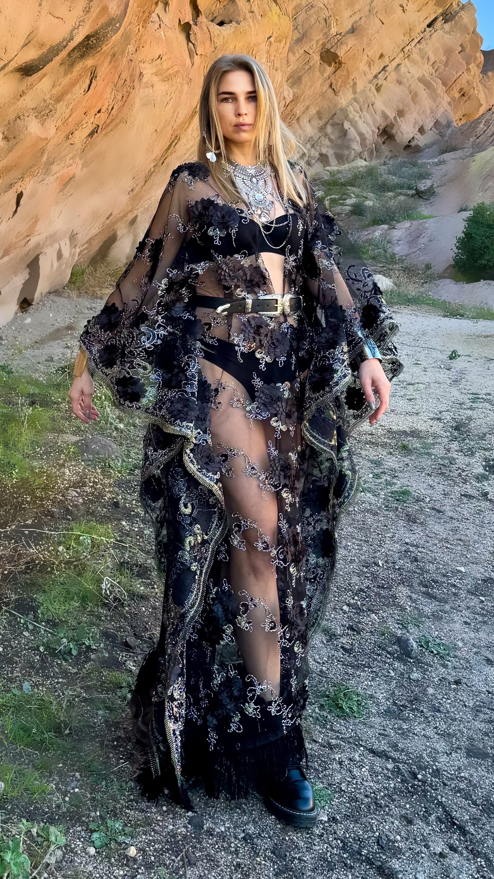 Goddess Embroidered Kimono Dress - Etsy