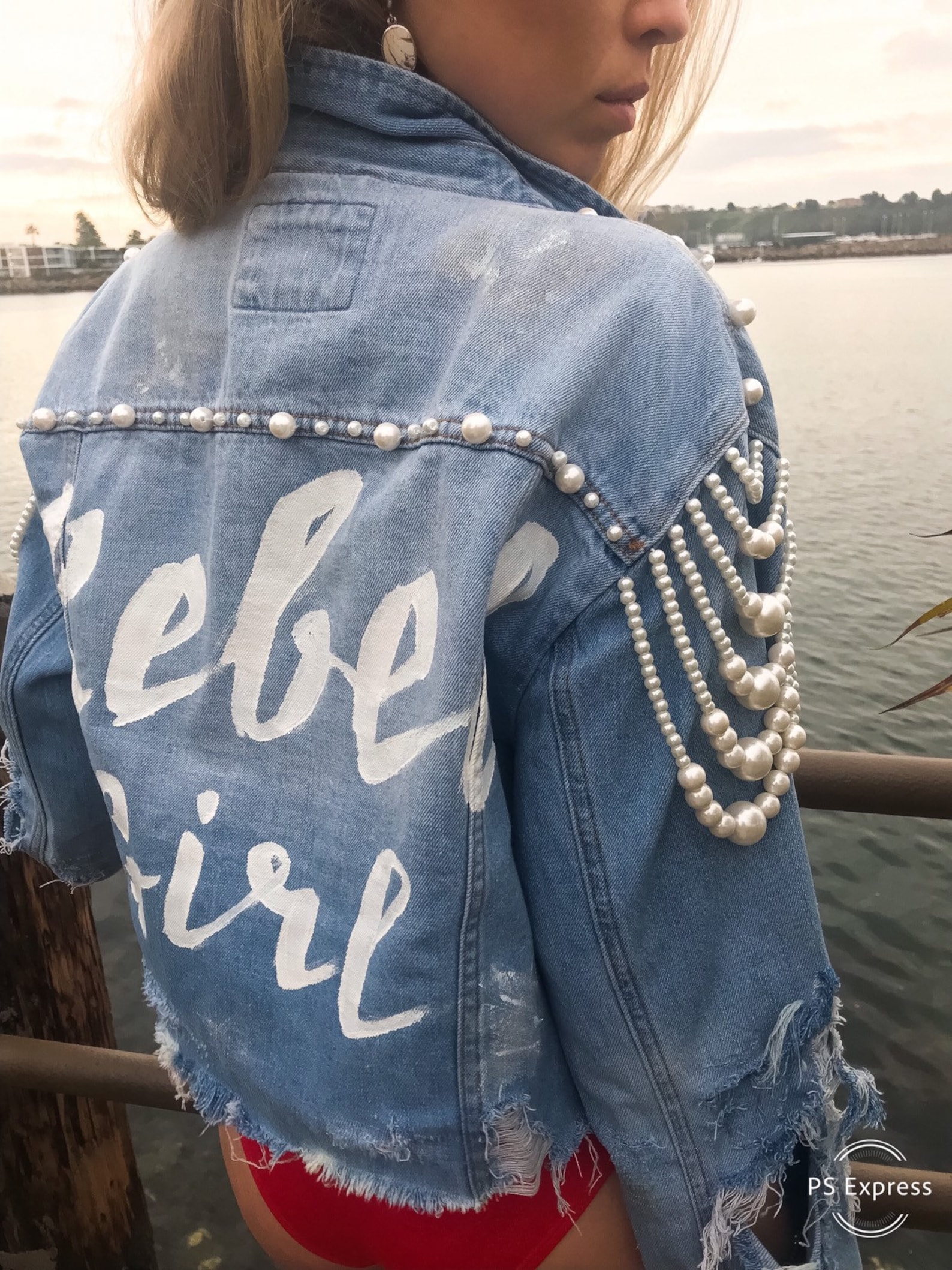 REBEL GIRL Hand Painted, Embroidered Custom Denim Jacket With Pearl ...