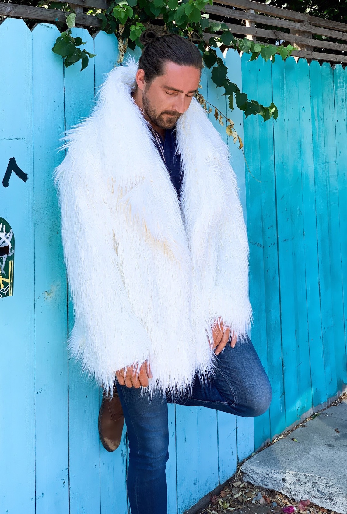 Men's White Faux Fur Jacket - Etsy