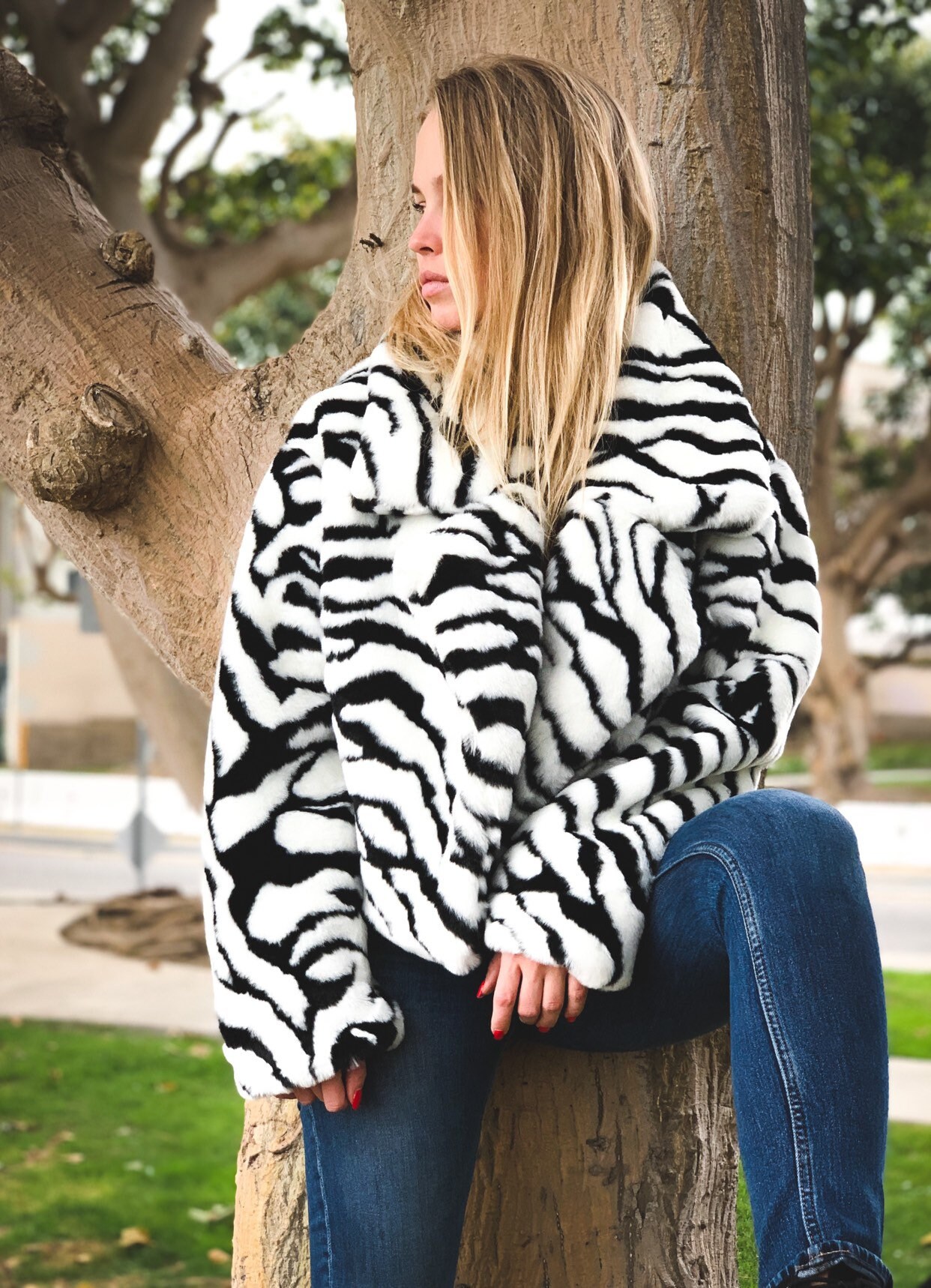 Zebra cropped fur coat //MOVA// | Etsy