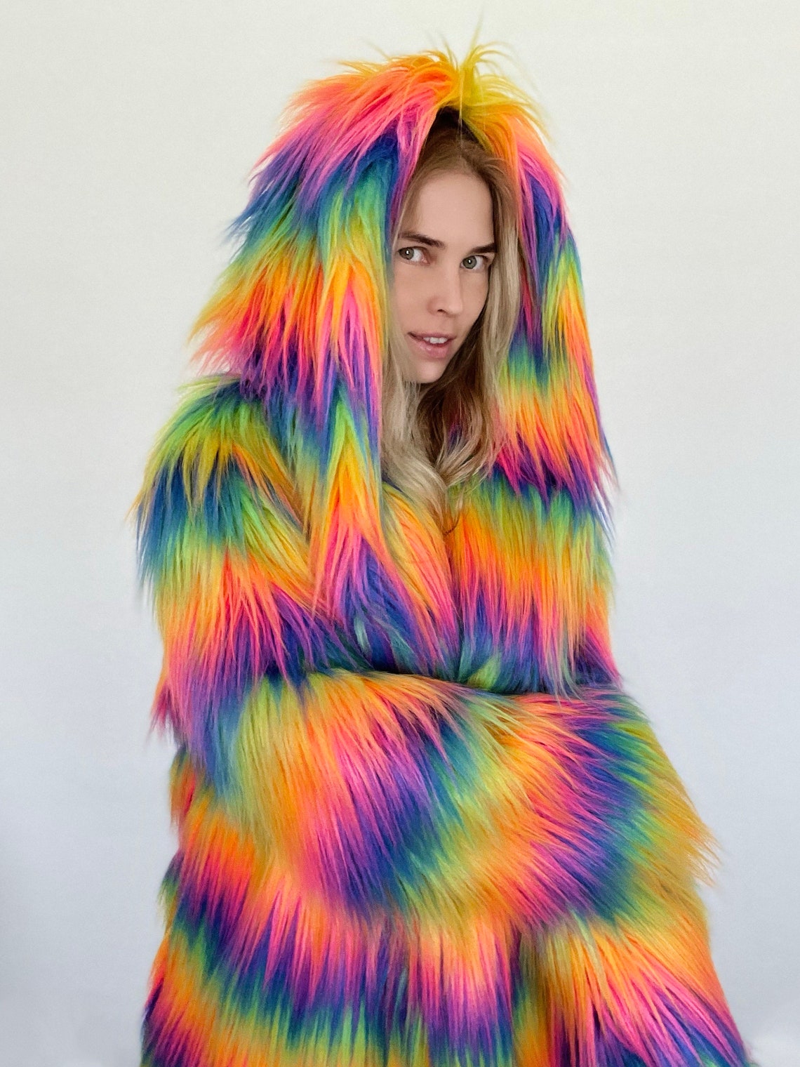 MOVA Festival Rainbow Fur Coat - Etsy