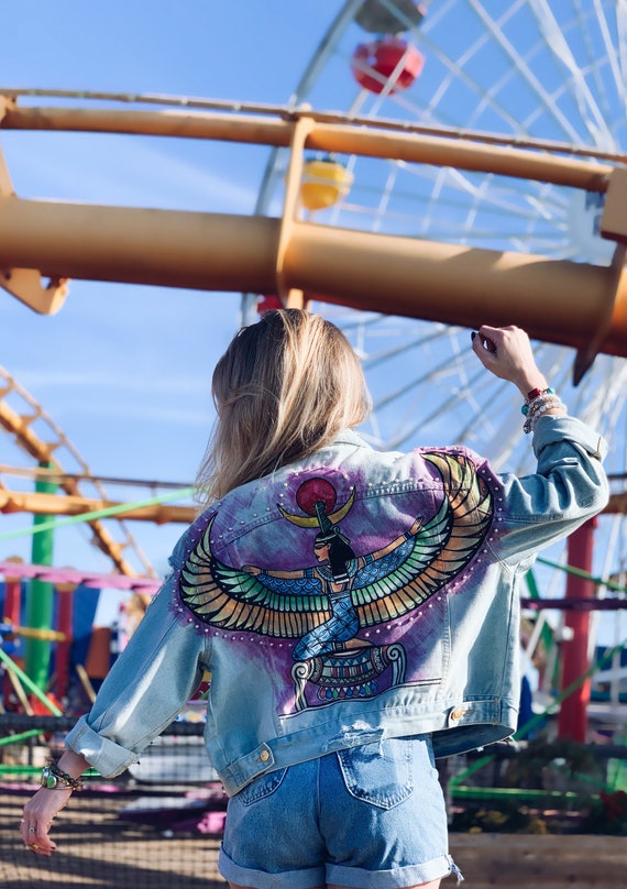 Hand Painted Denim Jacket //ISIS// - Etsy