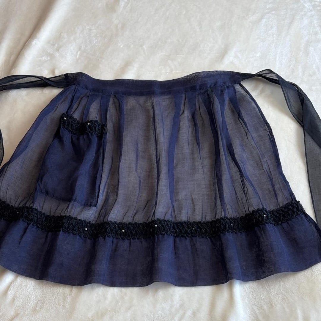 TRAD WIFE! Gorgeous Designer Vintage Elegant Navy Sheer Apron W ...