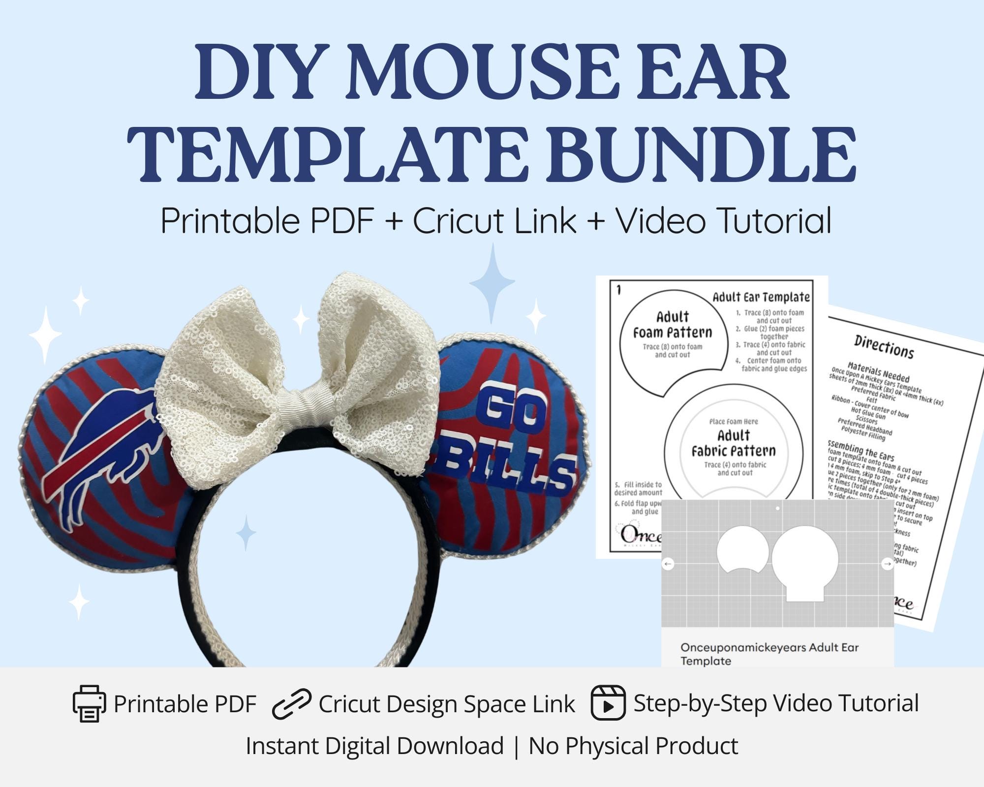 DIY Mouse Ears PDF Template: No Sew | Cricut Link | Video Tutorial ...
