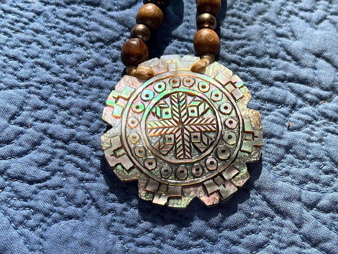 Native American Carved Abalone Shell Pendant Gorget Necklace - Etsy