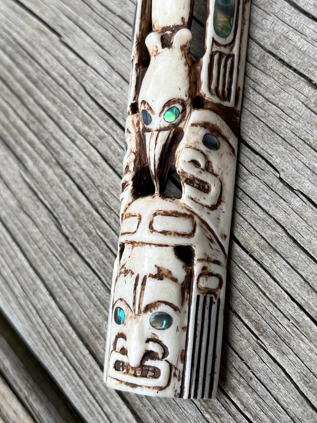 Tlingit Bone Amulet Carving of Friendship Totem Pole in Haines, Alaska ...