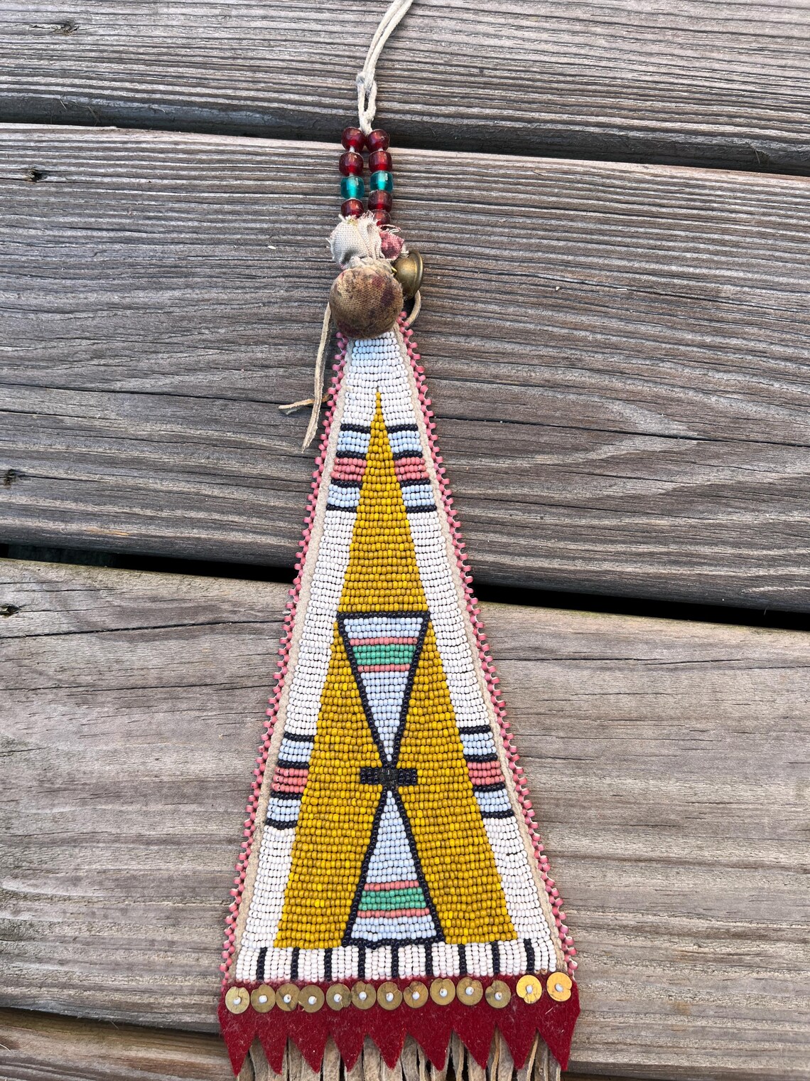 Tomahawk Drop of Brain Tanned Leather and Seed Beads. Lakota Sioux ...