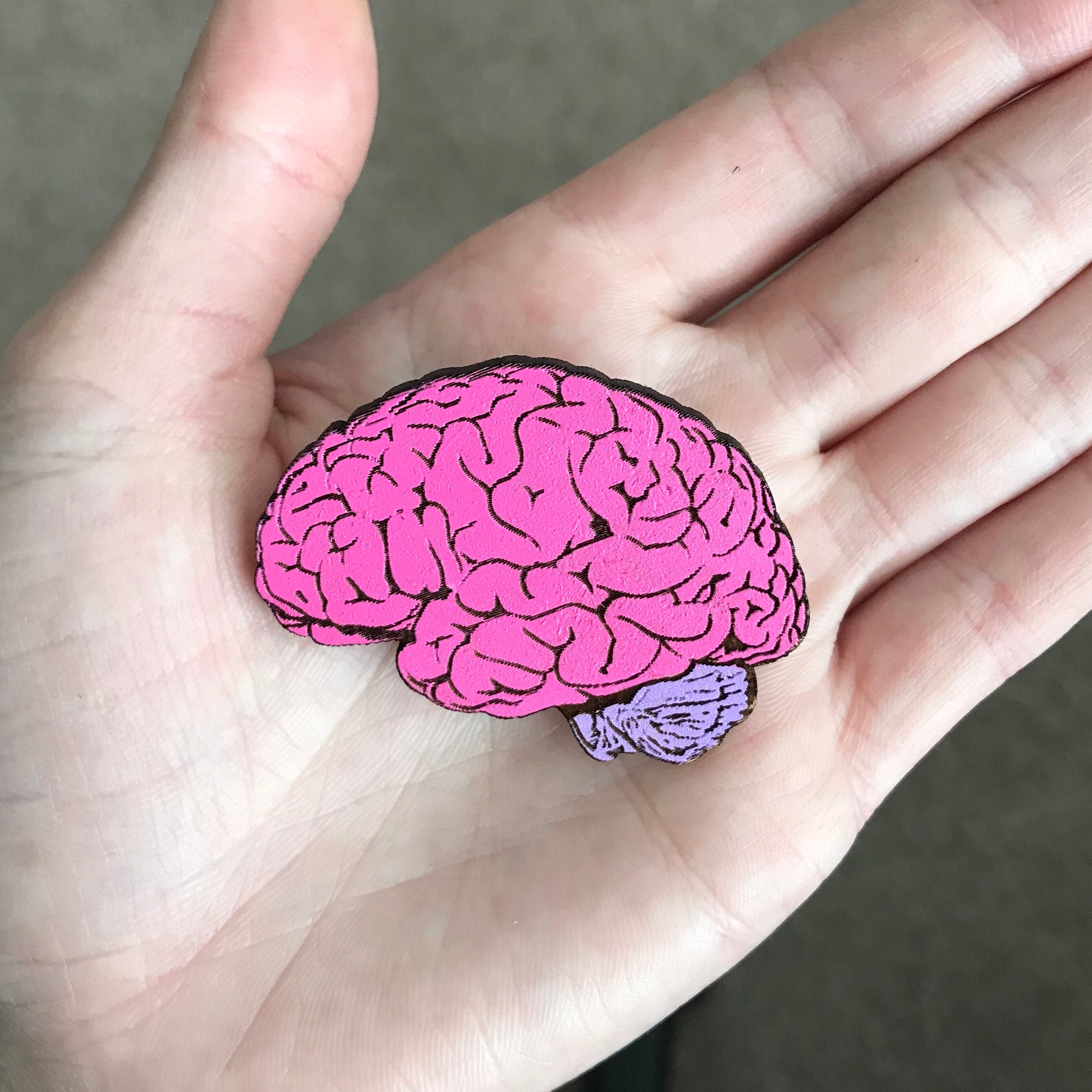 Hand Painted Brain Pin Laser Cut Wood Pin Anatomical Art - Etsy