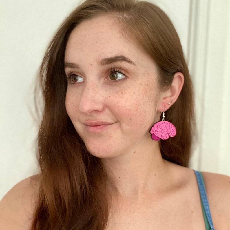 Hand Painted Brain Earrings | Laser Cut Wood Earrings | Sterling Silver ...