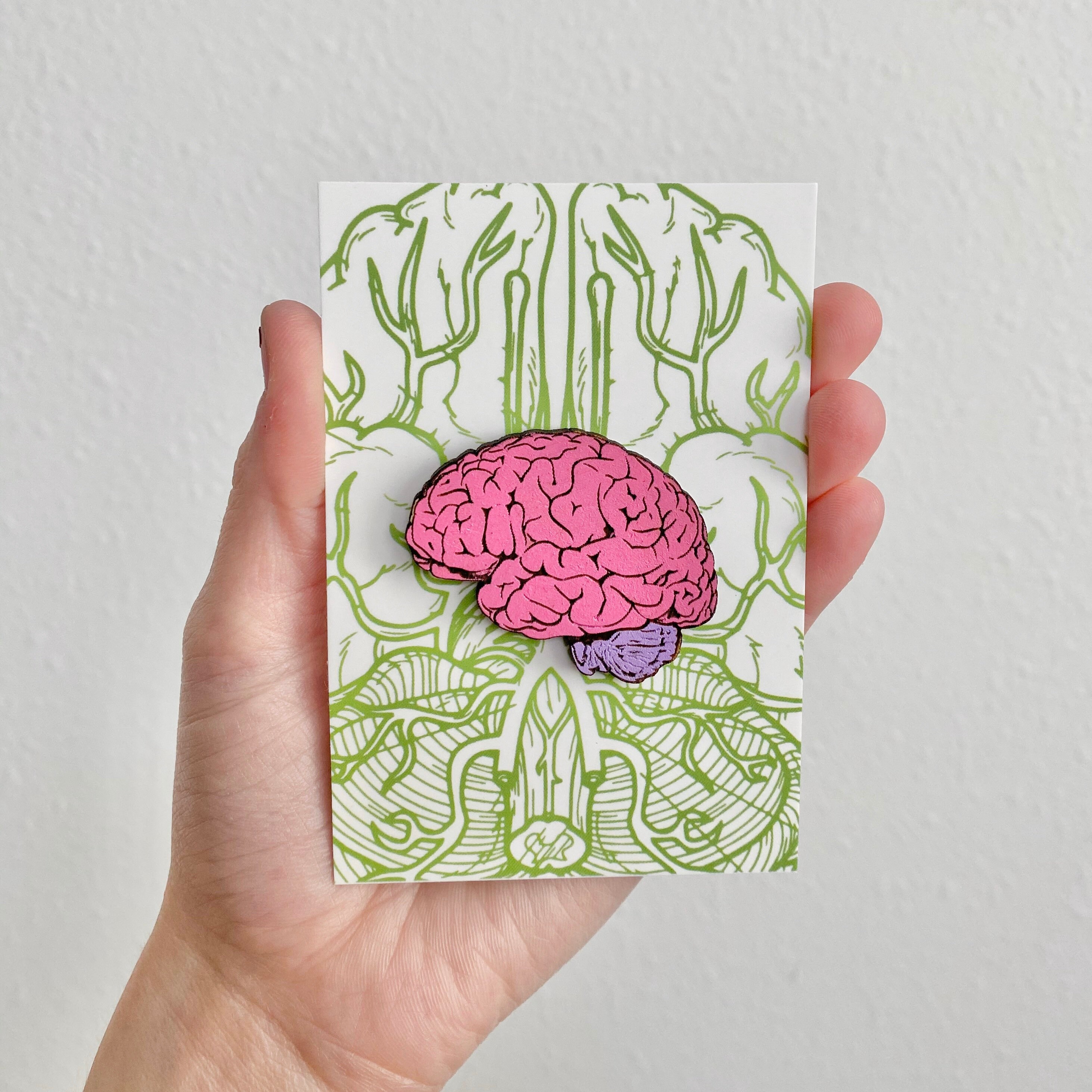 Hand Painted Brain Pin Laser Cut Wood Pin Anatomical Art - Etsy