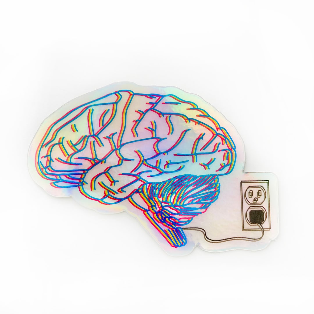 HOLOGRAPHIC Brain Sticker | "electric Shock Therapy" Brain Vinyl ...