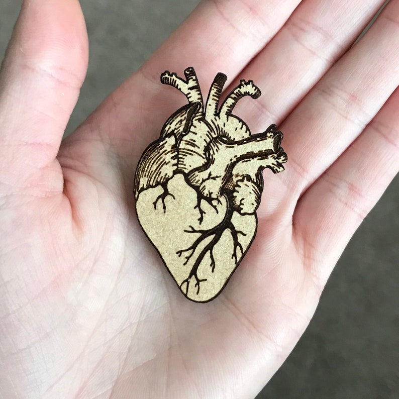 Hand Painted Anatomical Heart Pin Laser Cut Wood Pin | Etsy