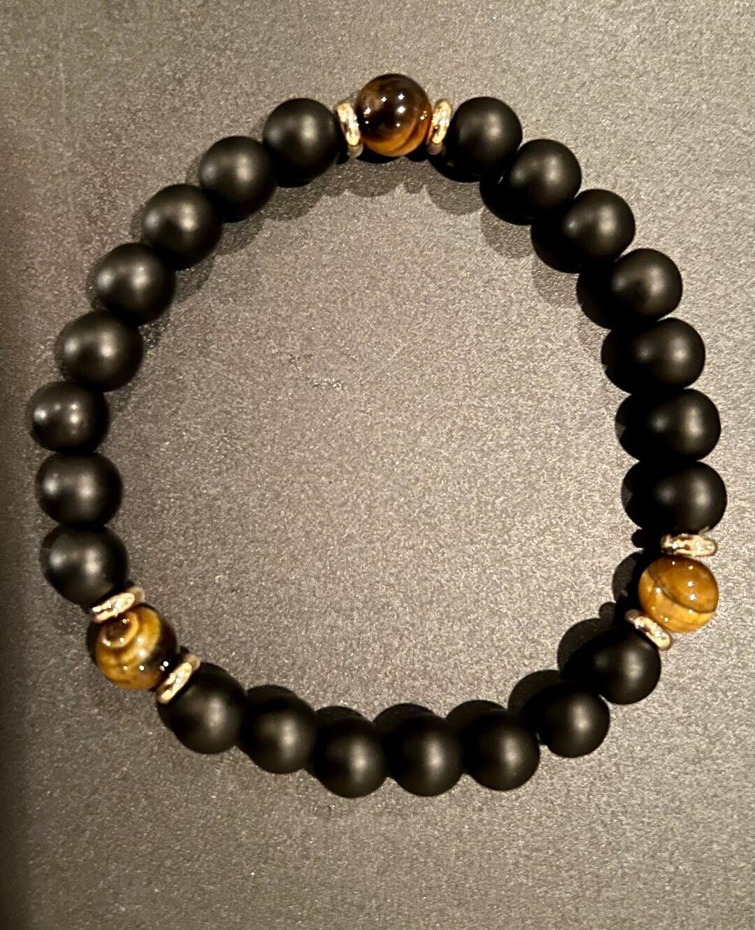 Good Fortune Bracelet Matte Black Onyx and Tiger Eye Bracelet Men/women ...