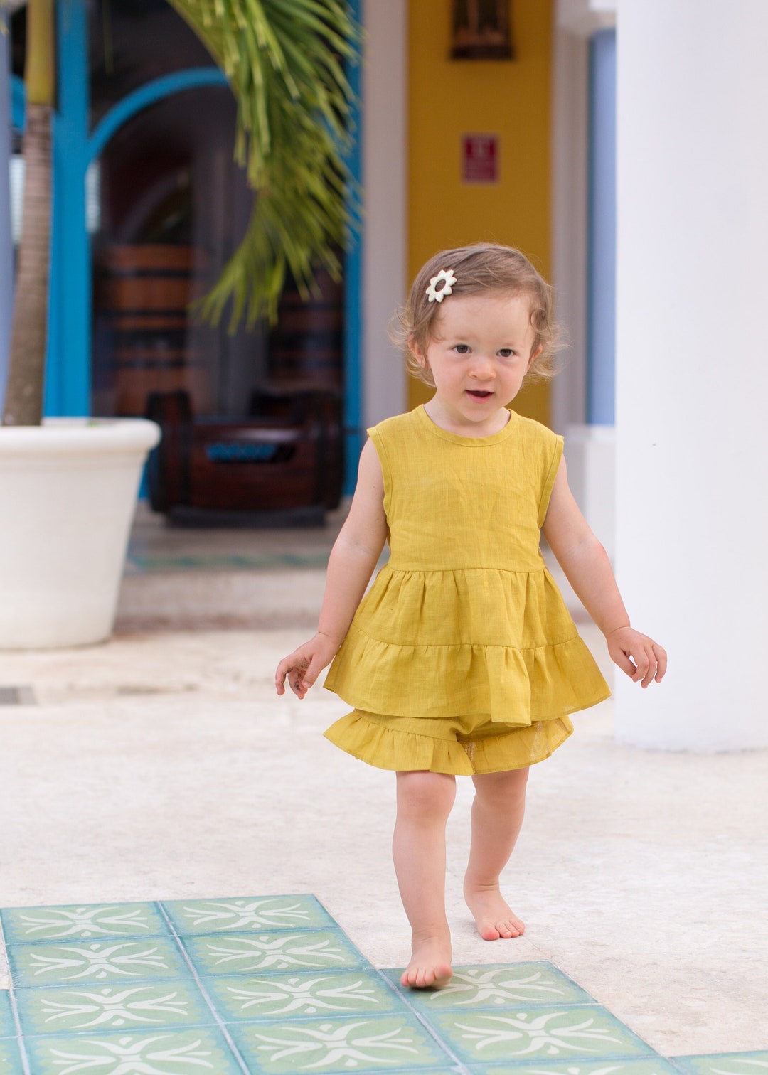 Linen Girls Set, Toddler Girls Blouse, Toddler Girls Linen Top, Ruffle ...