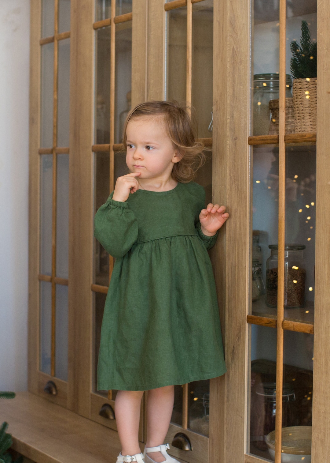 Linen Girls Dress, Green Girls Dress , Linen Vintage Dress, Babygirl ...