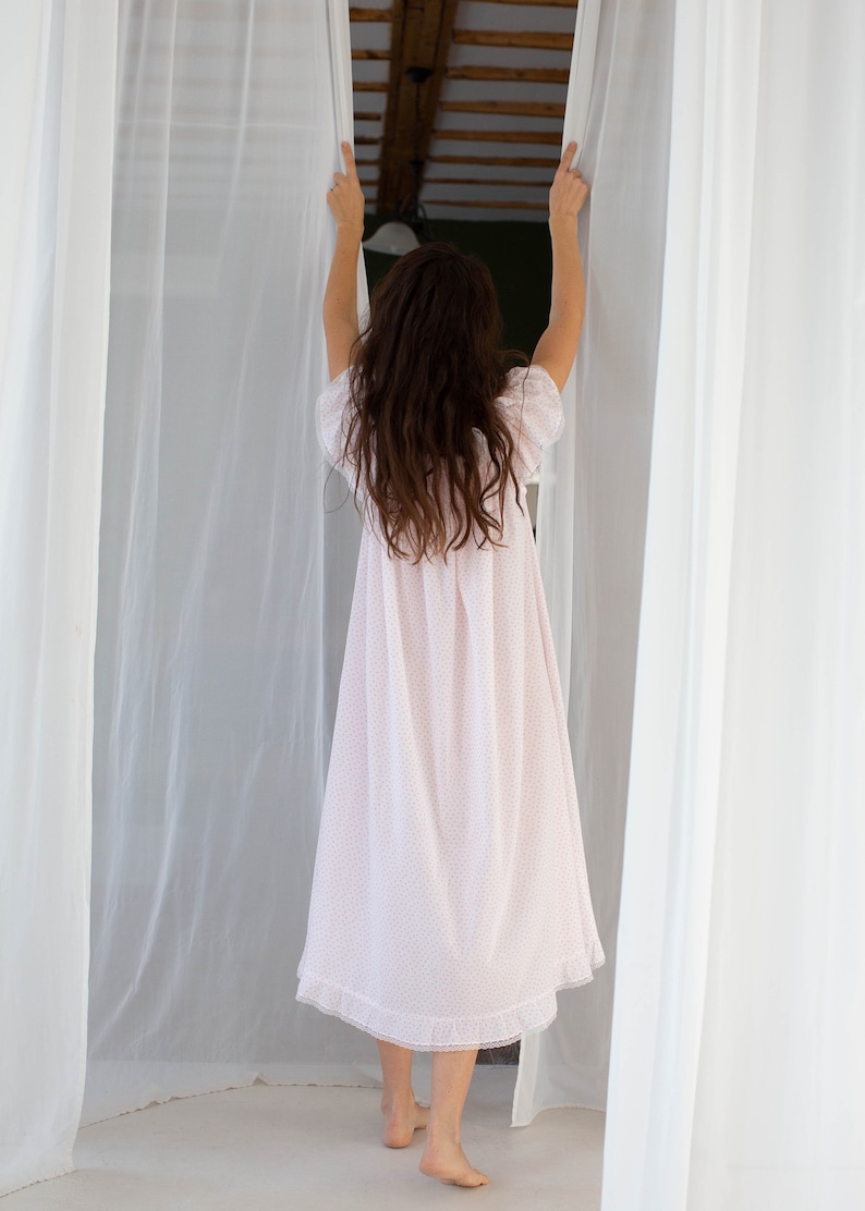 Cotton Voile Nightgown: Ruffled Neckline Natural Nightwear - Etsy