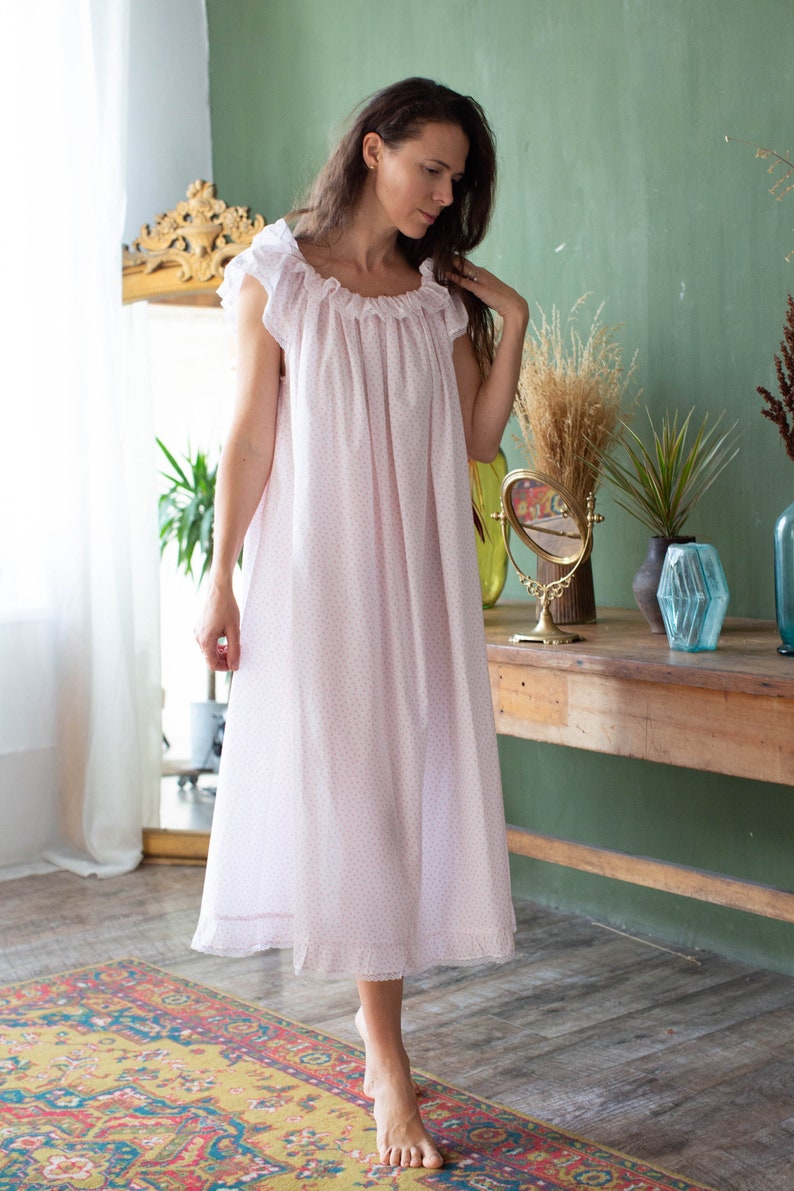 Cotton Voile Nightgown: Ruffled Neckline Natural Nightwear - Etsy