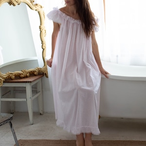 Cotton Voile Nightgown: Ruffled Neckline Natural Nightwear - Etsy