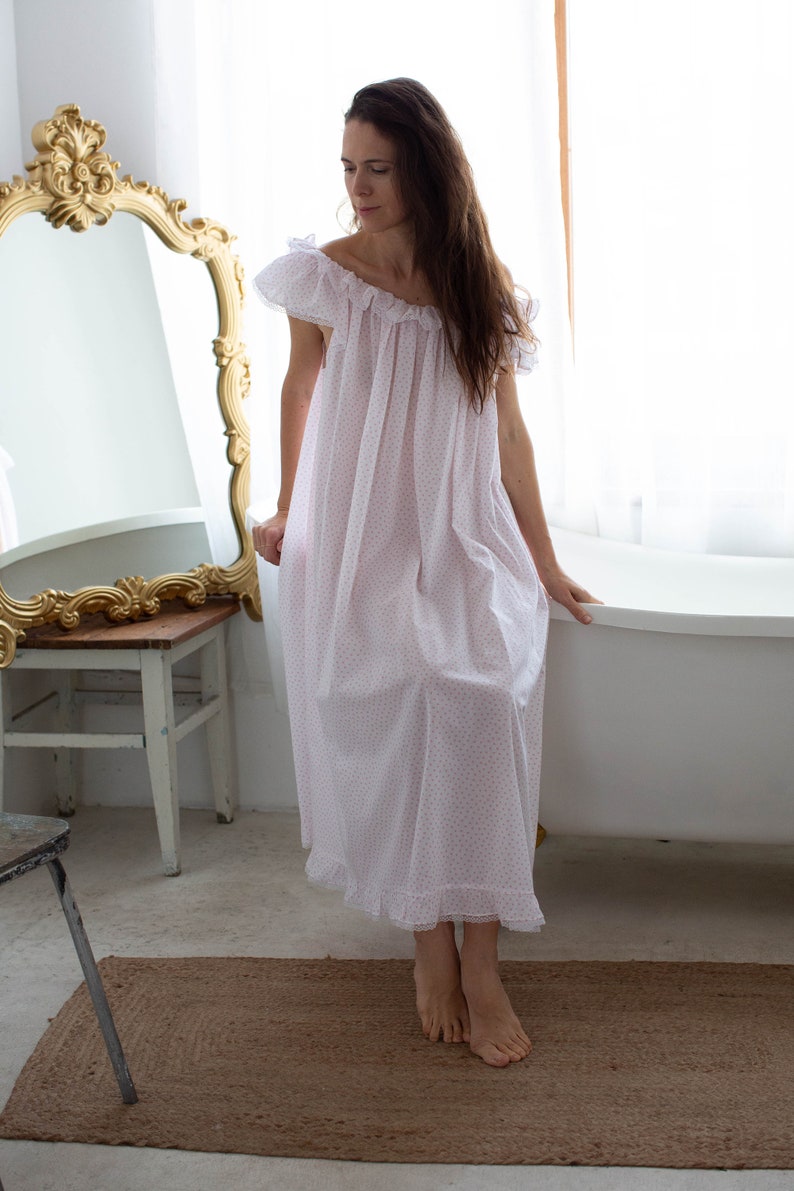 Cotton Voile Nightgown: Ruffled Neckline Natural Nightwear - Etsy
