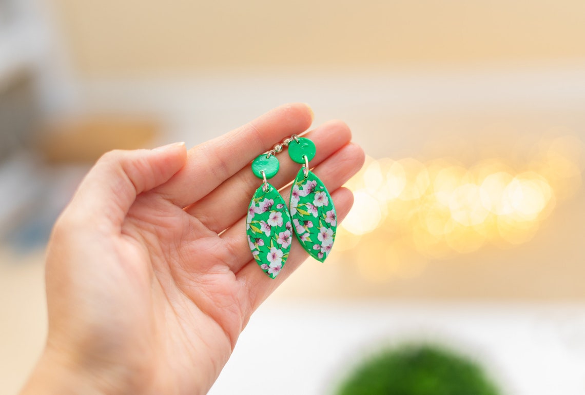Polymer Clay Spring Theme Cherry Blossom Floral Earrings | Etsy