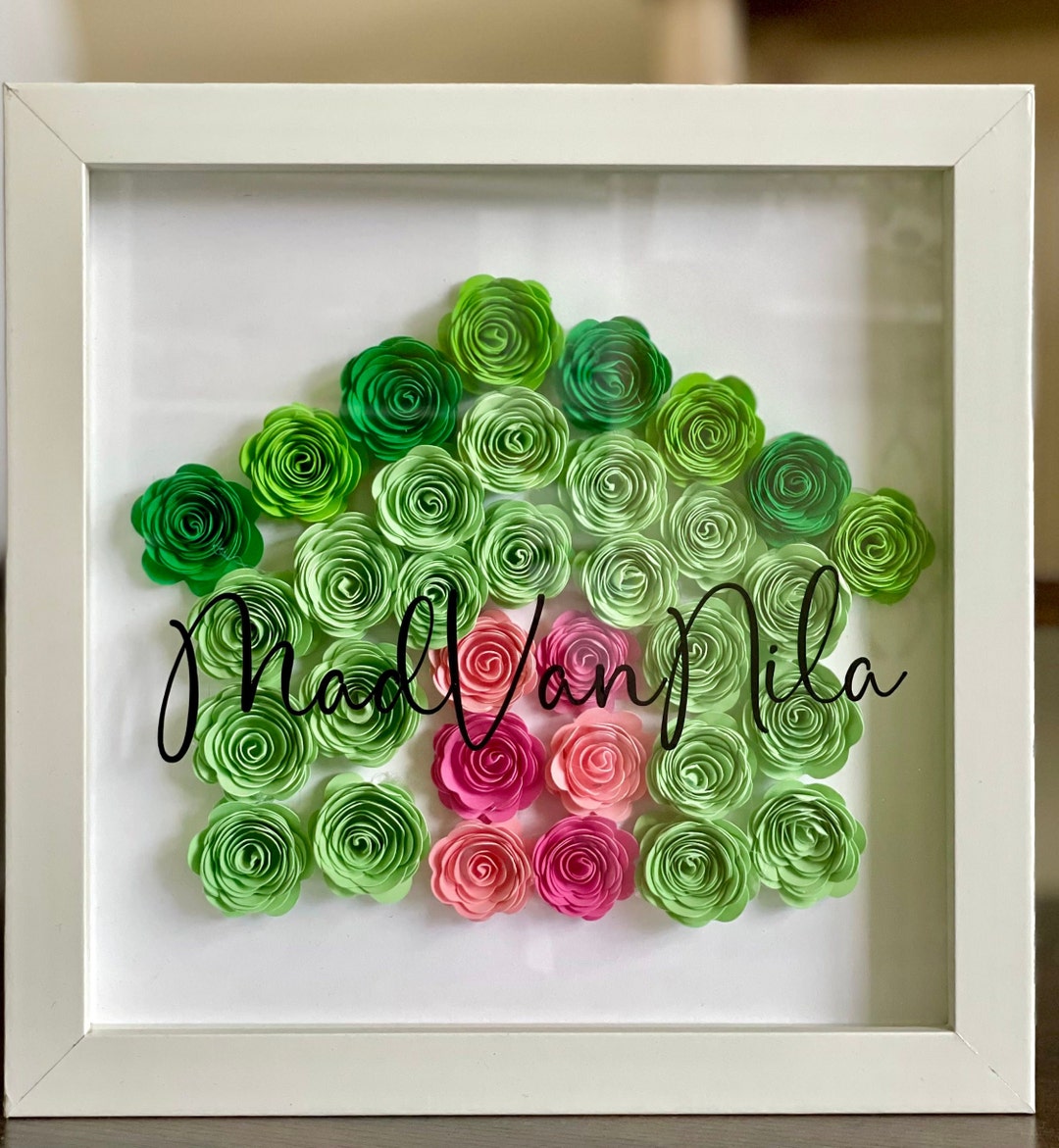 Personalized Flowers Shadow Box, Paper Flower Rose Shadow Box, Paper ...
