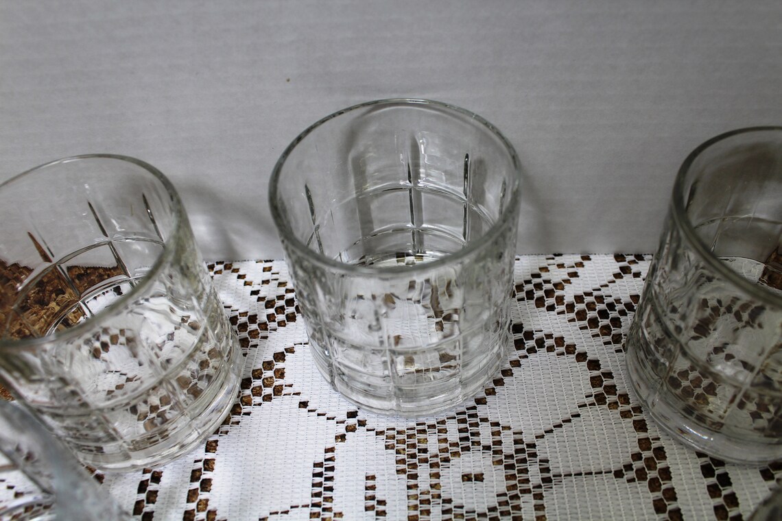 Vintage Anchor Hocking Drinking Glasses Clear Tartan Design Old ...