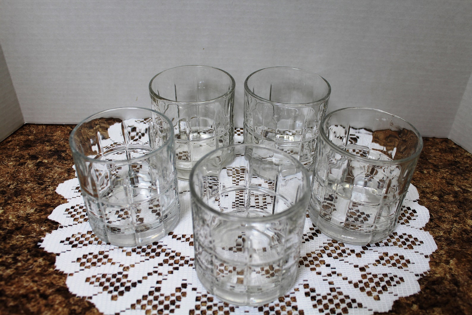 Vintage Anchor Hocking Drinking Glasses Clear Tartan Design Old ...