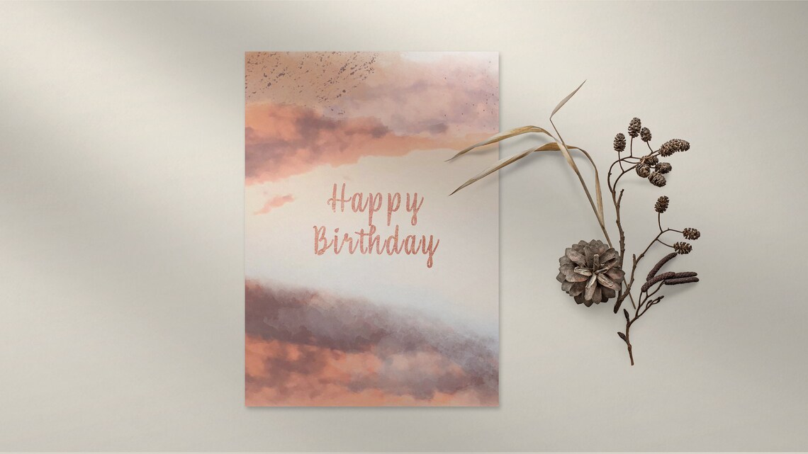 Printable Birthday Card Boho Digital Print Editable Personalised Sunset ...