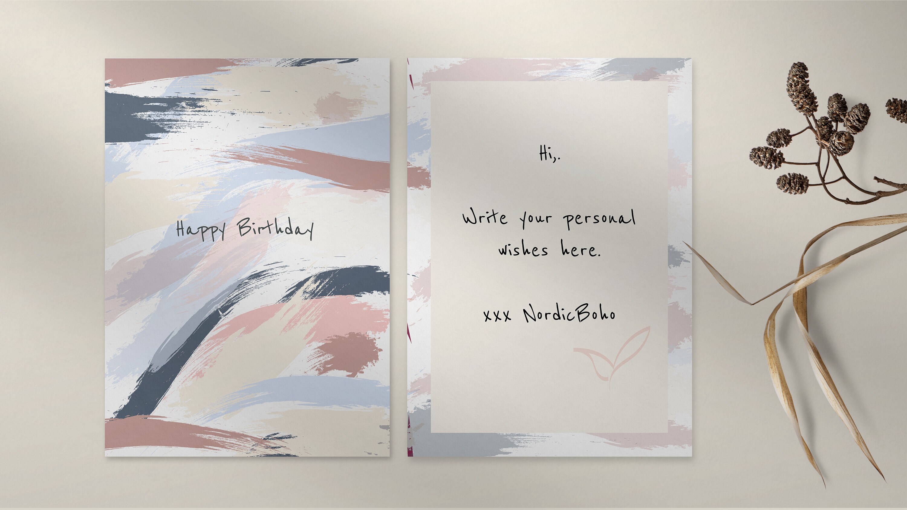 Printable Birthday Card Boho Digital Print Editable Personalised - Etsy