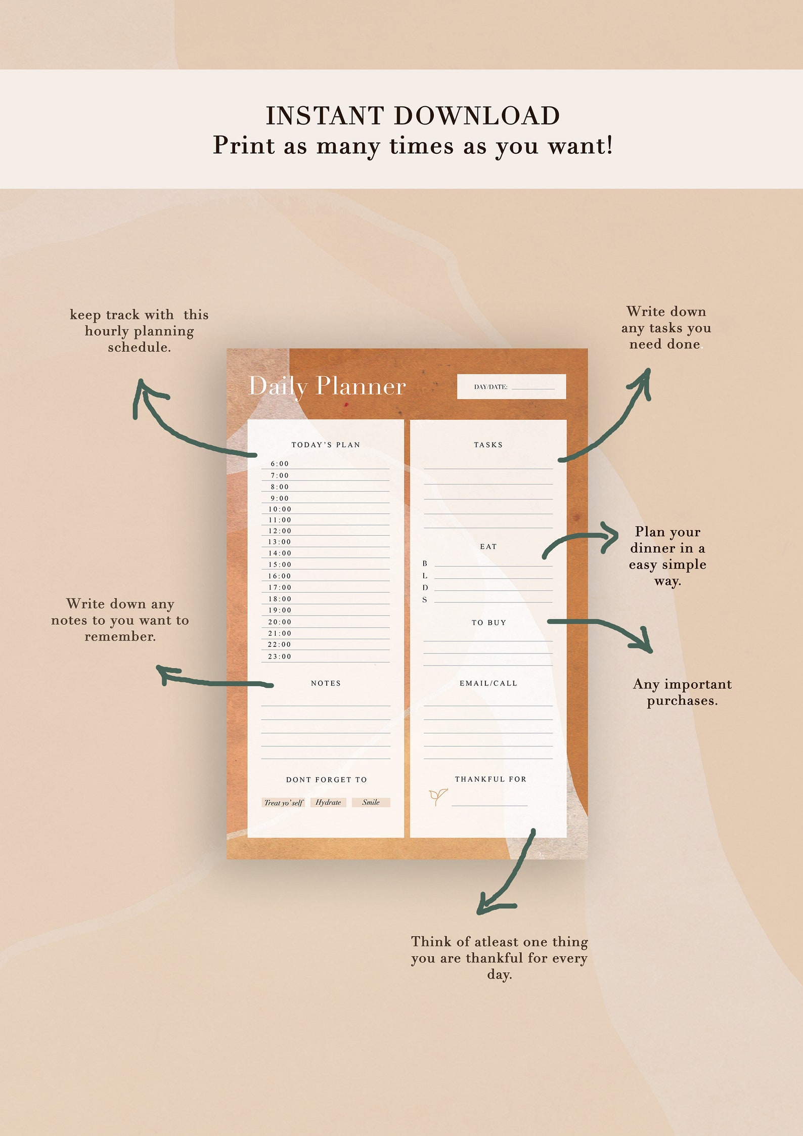 Printable Daily Planner Boho Digital Print | Etsy