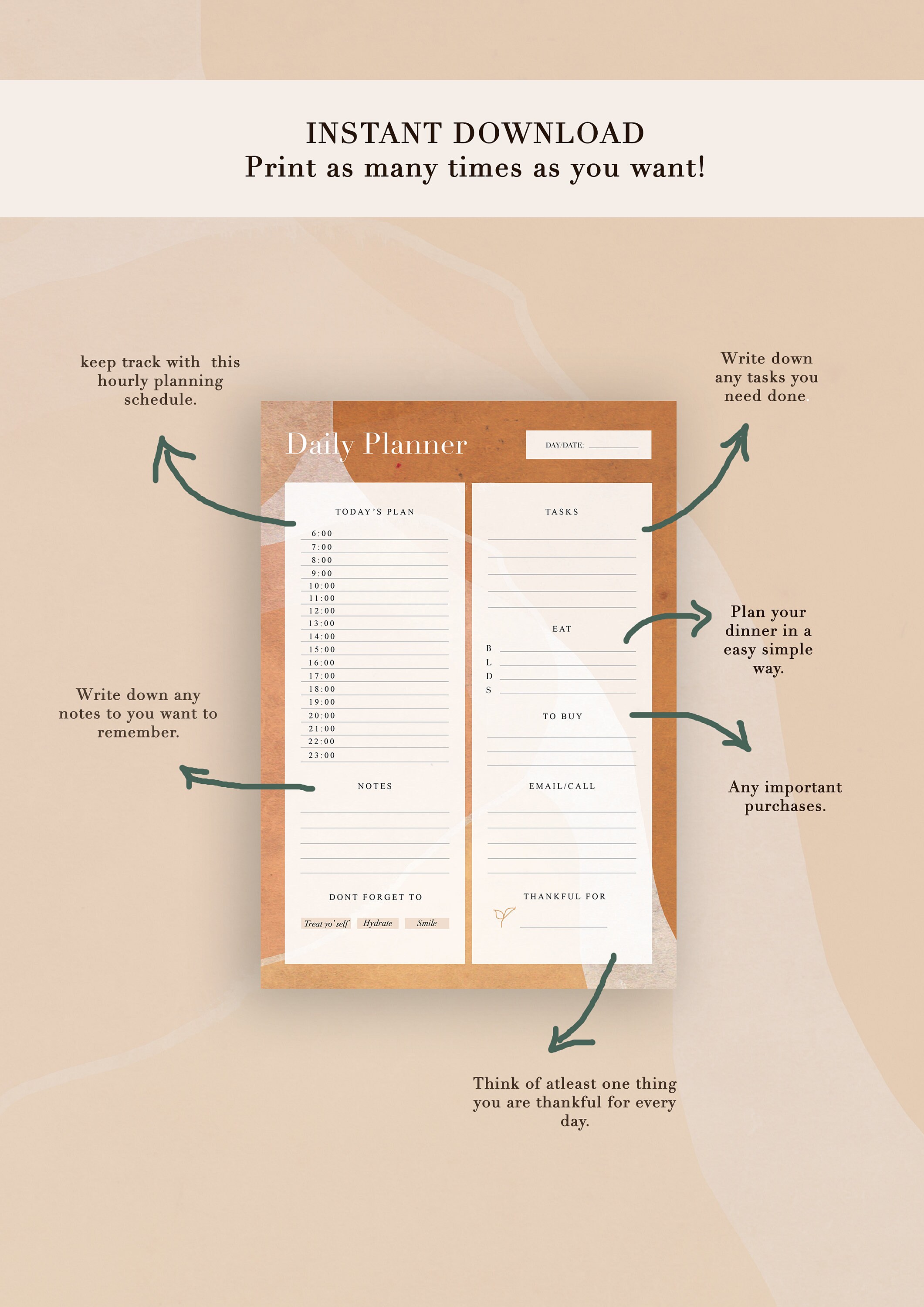 Printable Daily Planner Boho Digital Print - Etsy