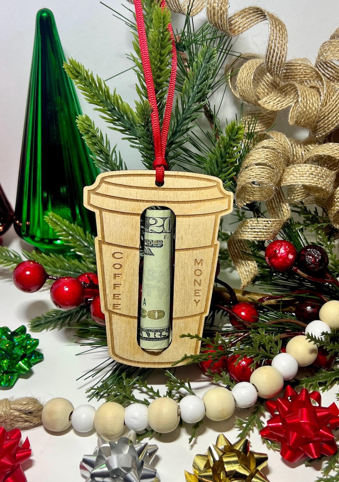 Wooden Coffee Money Holder Ornament, Money Gift Holder, Christmas ...