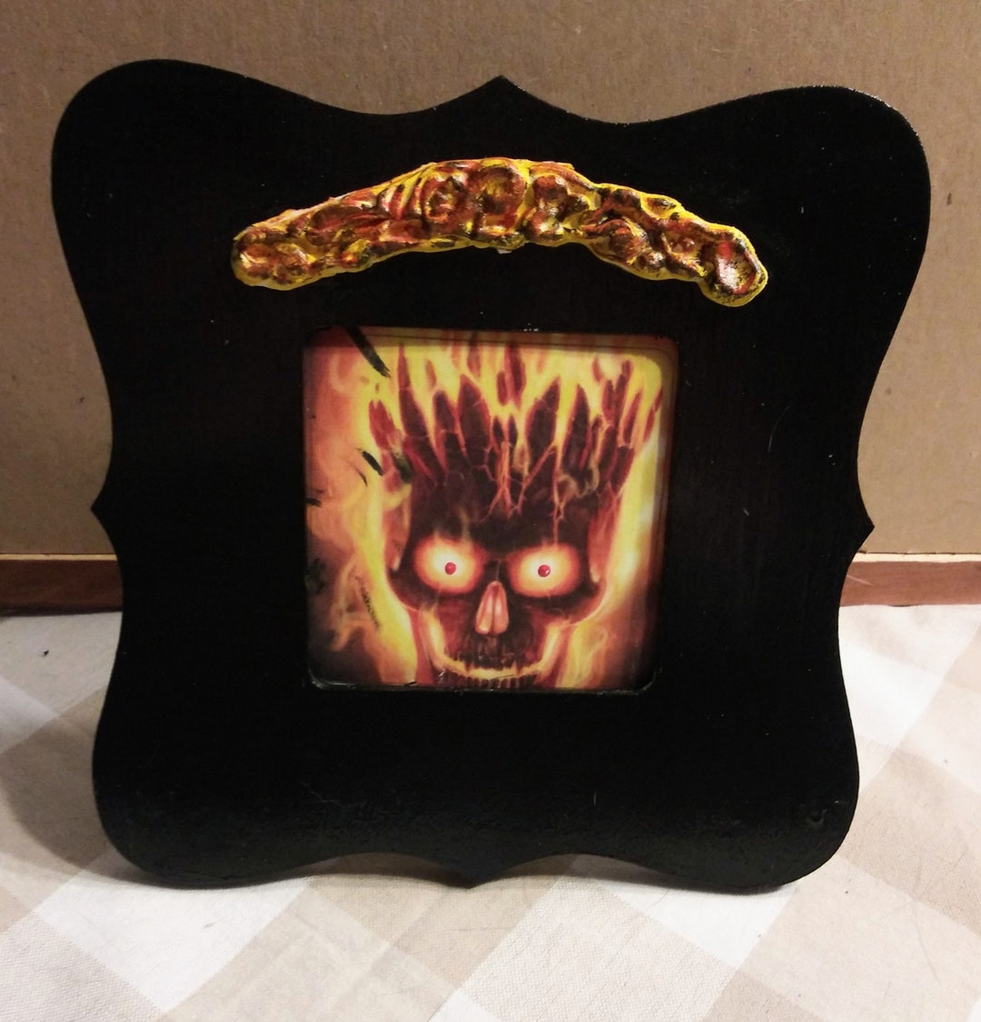 Spooky Inspired Firey Skull Framed Wood Picture - Etsy