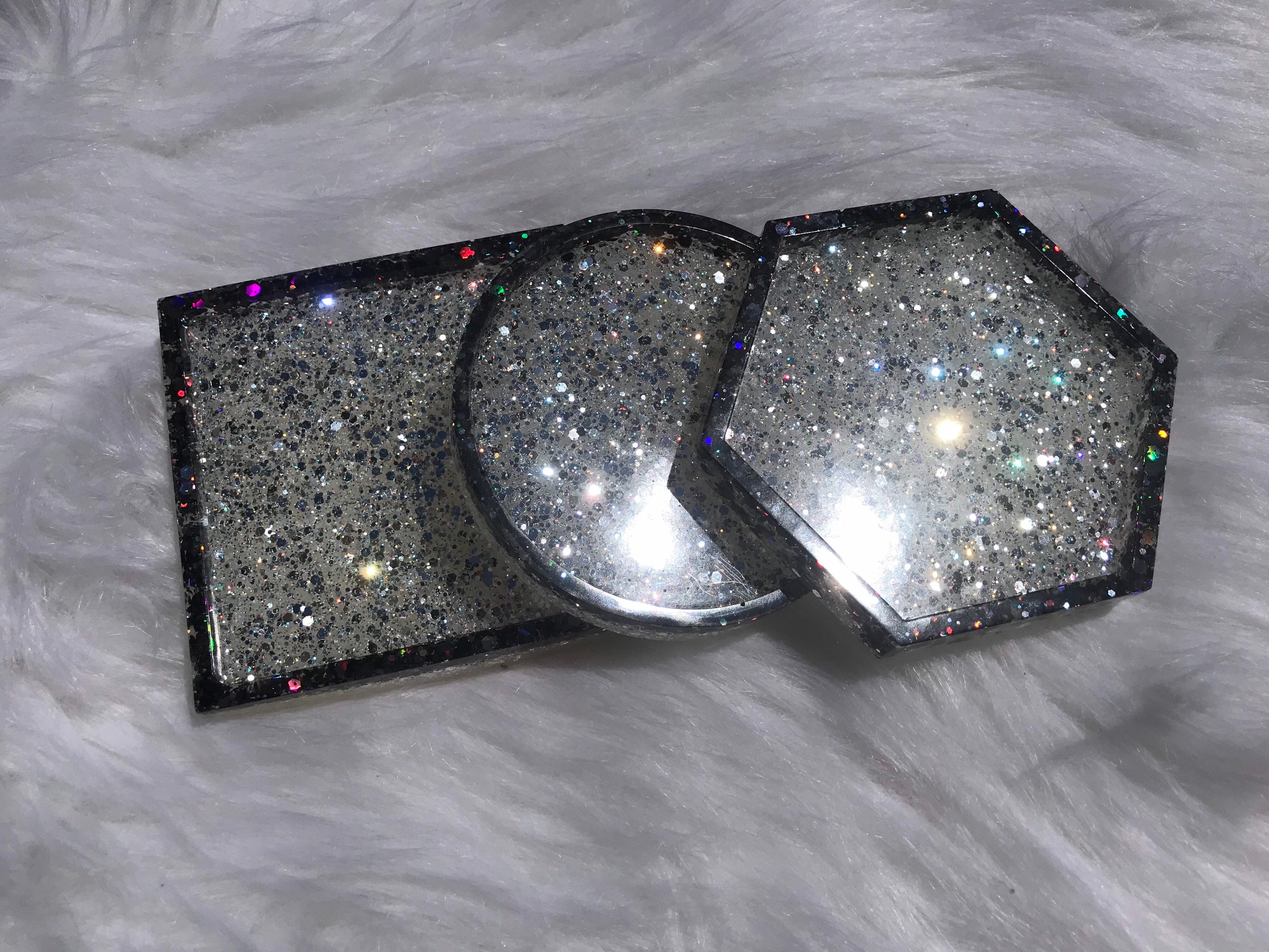 Handmade Resin Coaster Holographic Glitter Coaster Custom Made White ...