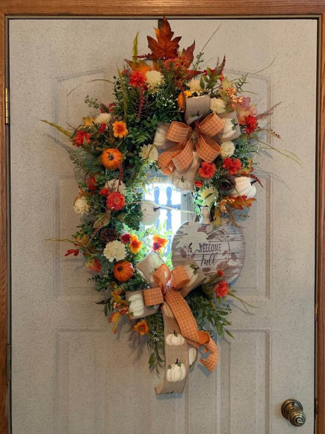 Oval Grapevine Wreath, Door Hanging Wreath, Fall Wreath, Pumpkin Wreath ...