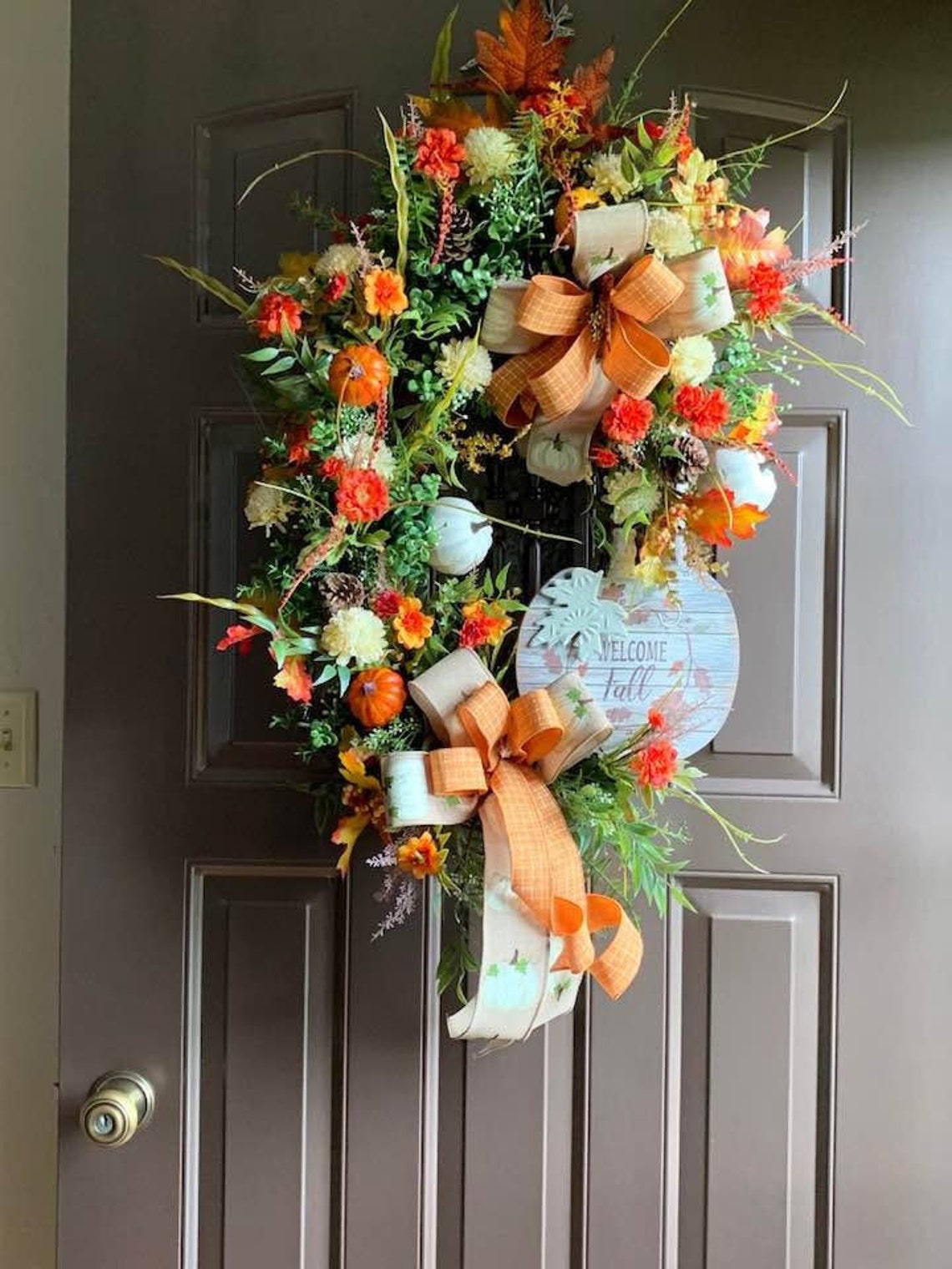 Oval Grapevine Wreath, Door Hanging Wreath, Fall Wreath, Pumpkin Wreath ...