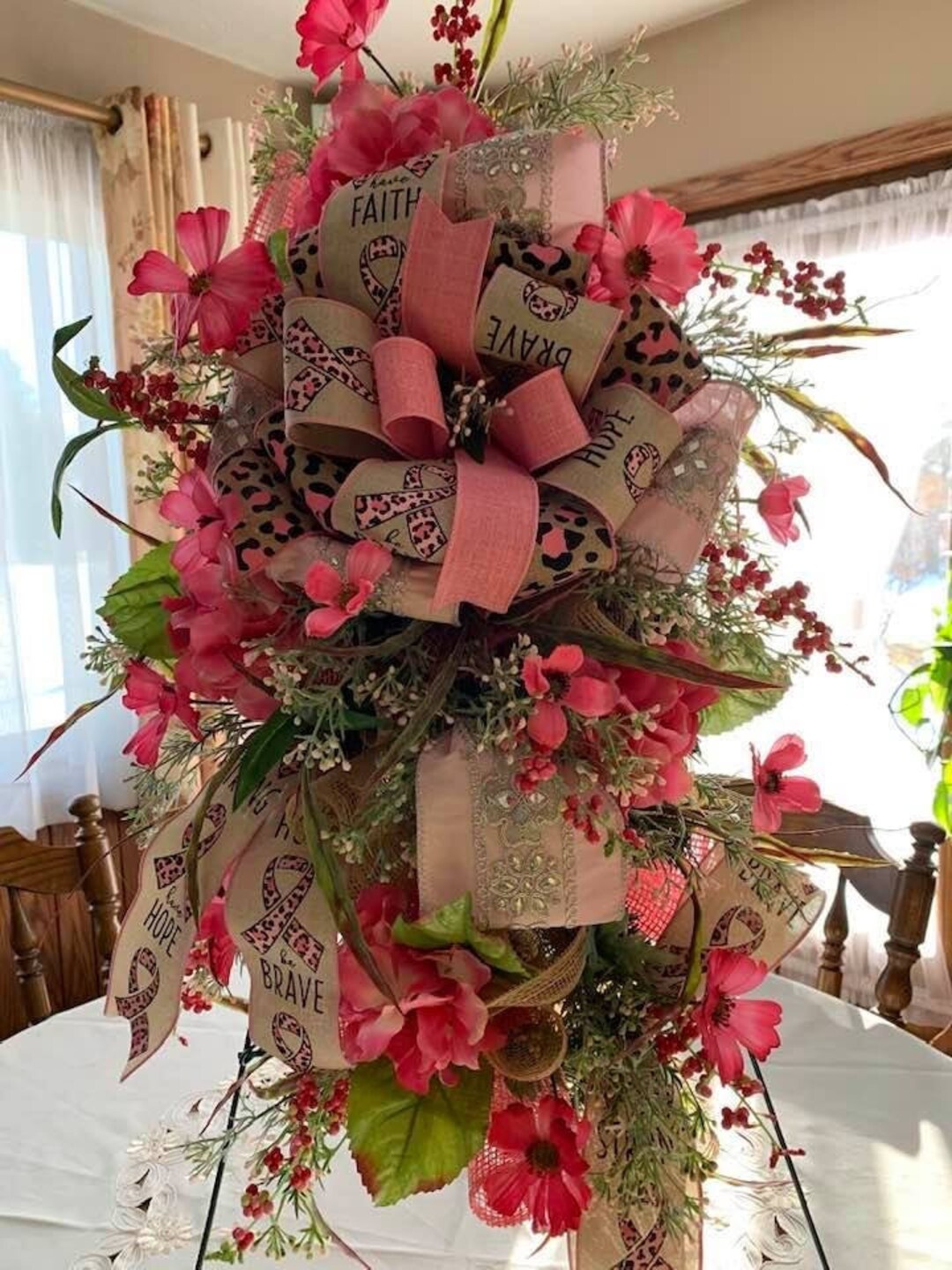 Cancer Awareness Swag, Pink Floral Swag, Hope ,faith, Brave Swag, Front ...