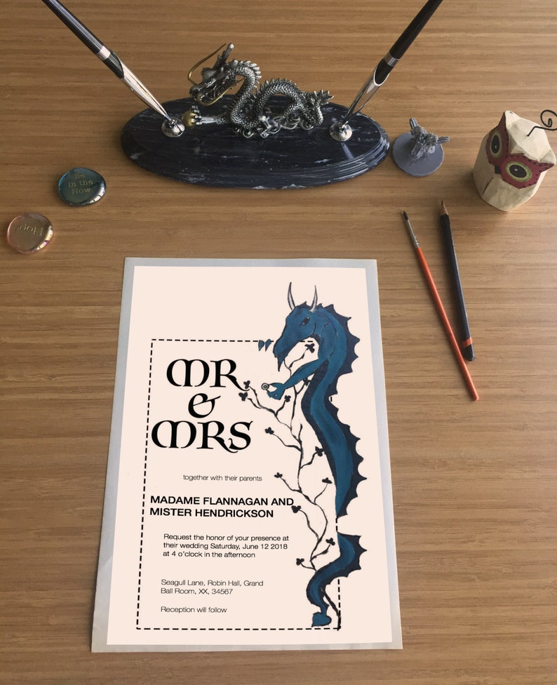 Fantasy Blue Dragon Wedding Invitation - Etsy