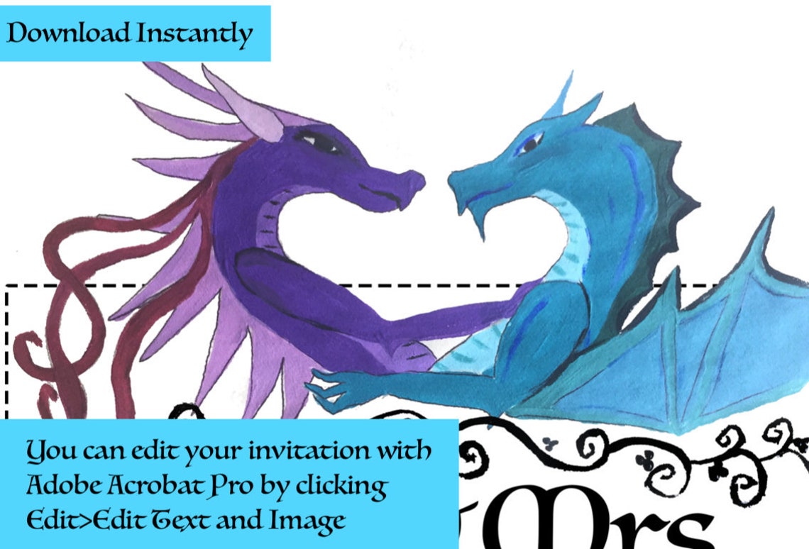 Embracing Dragons Wedding Invitation Pdf Download Instantly - Etsy