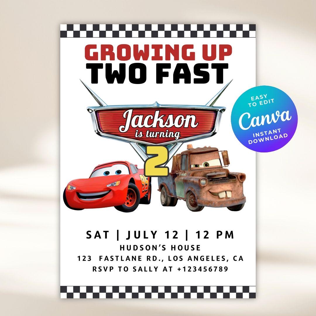 Two Fast Birthday Invitation: Cars 2nd Birthday, Editable Canva ...